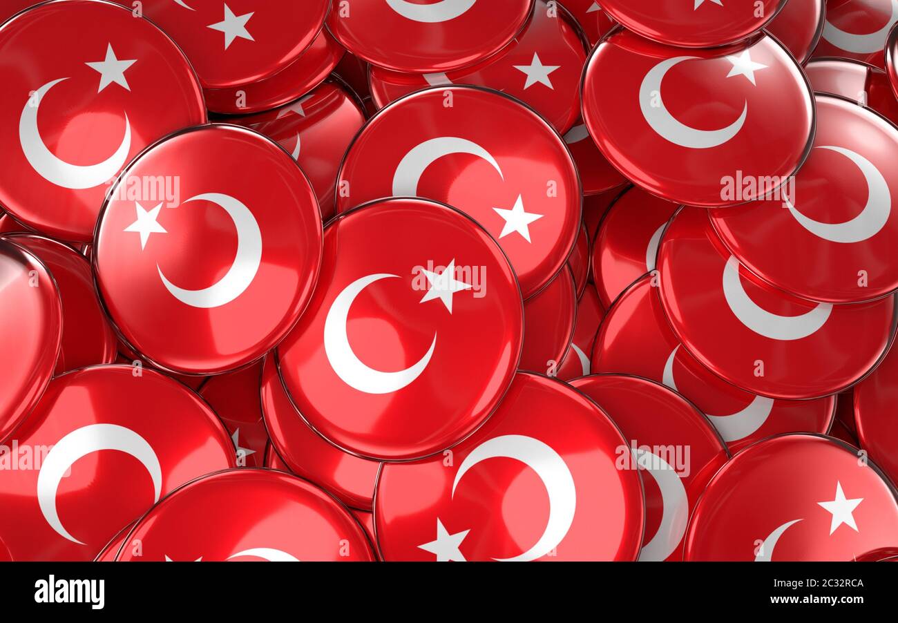 Turkey Badges Background - Pile of Turkish Flag Buttons. 3D Rendering ...
