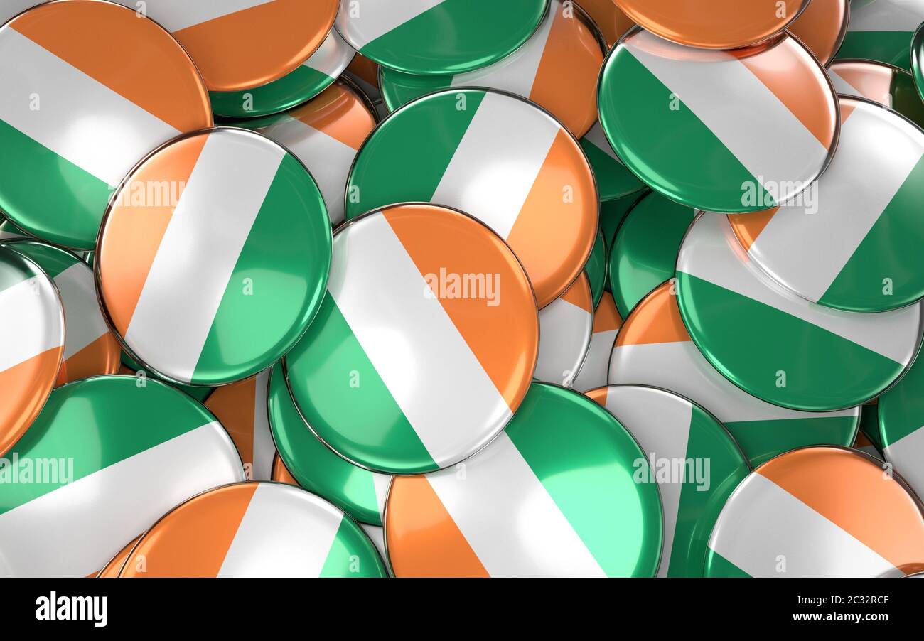 Ireland Badges Background - Pile of Irish Flag Buttons. 3D Rendering ...