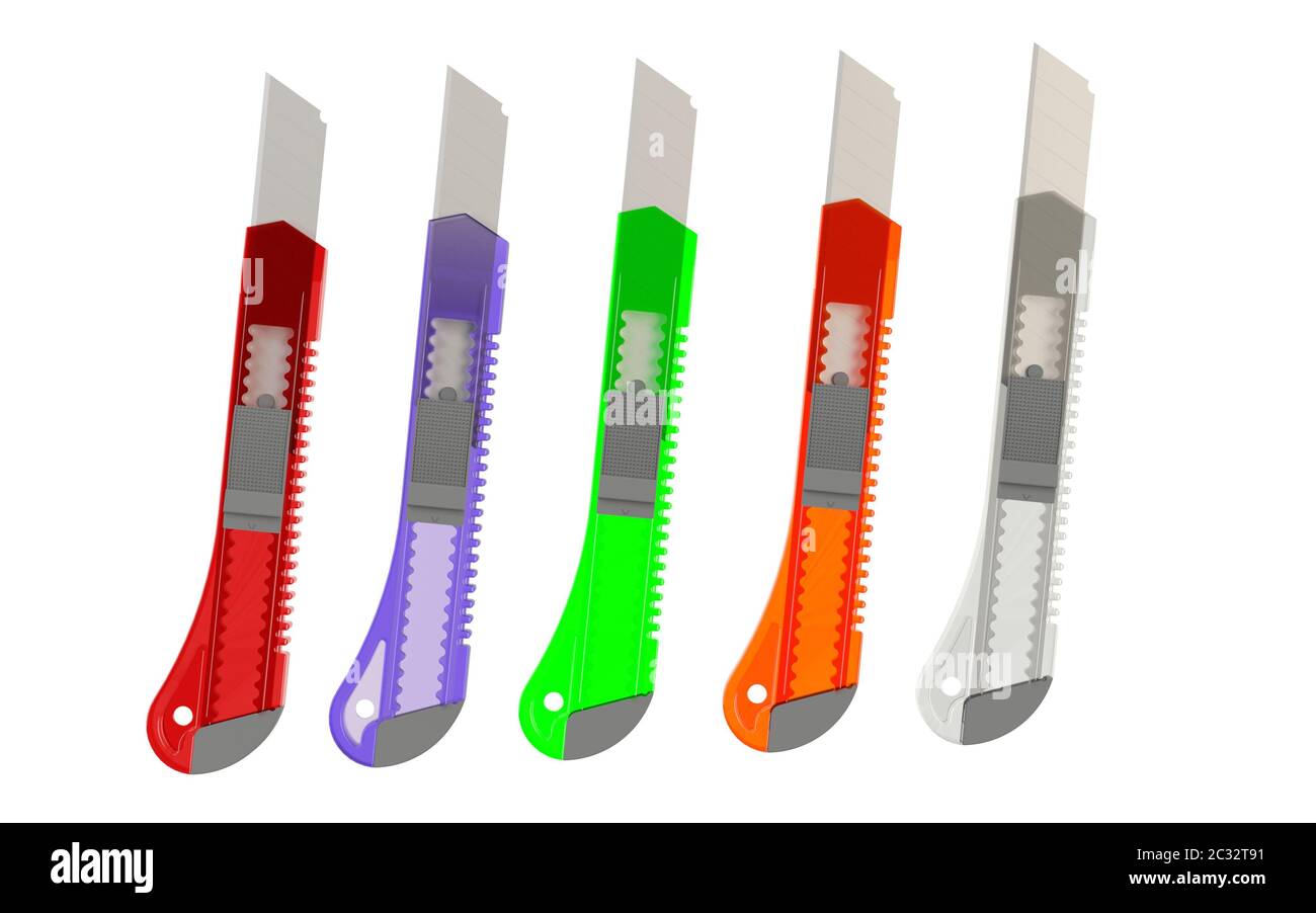 Plastic knives for the paper on a light background. 3D rendering Stock ...