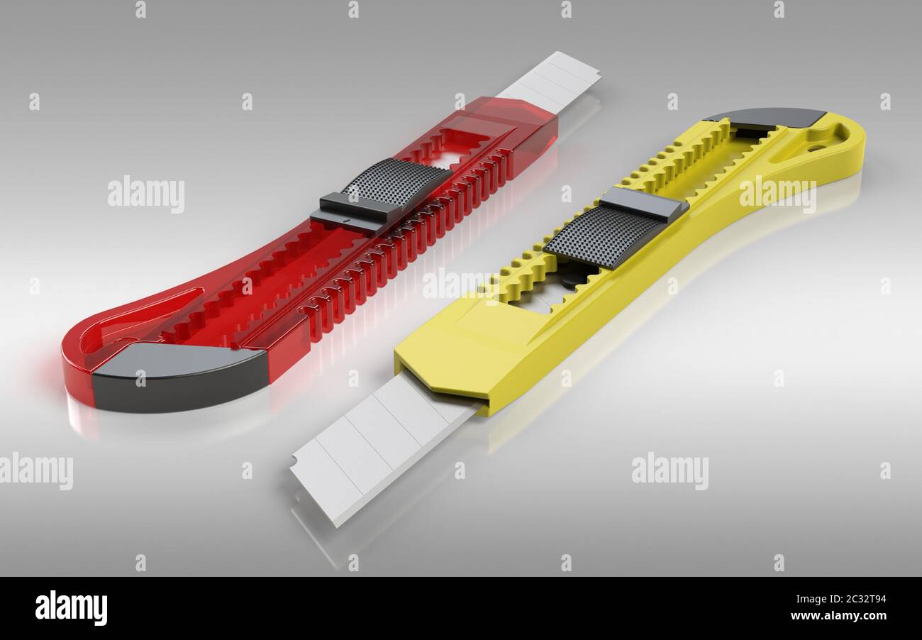 Plastic knives for the paper on a light background. 3D rendering Stock ...