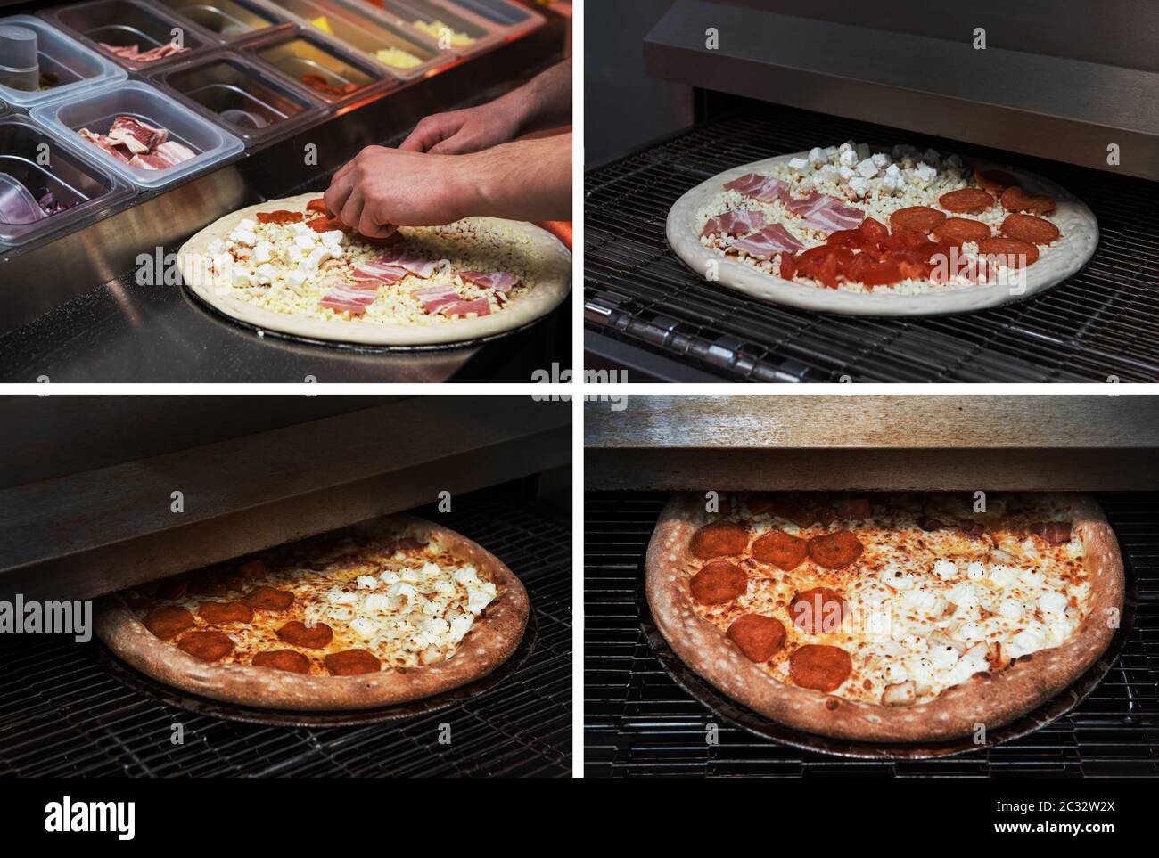 Set photos of making pizza at kitchen of pizzeria Stock Photo - Alamy