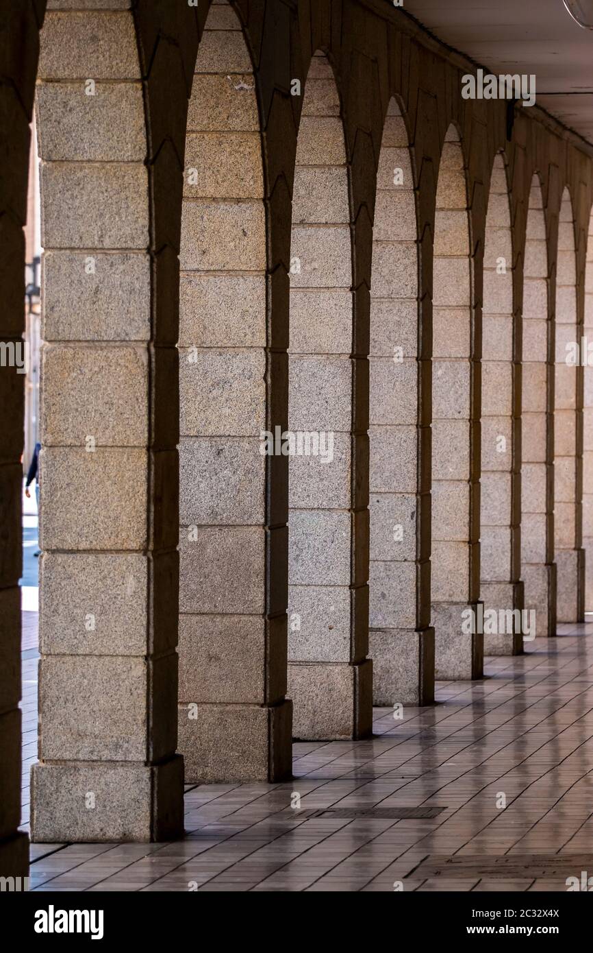 View of long corridor of arc pillars on a building, huelva, spain Stock ...