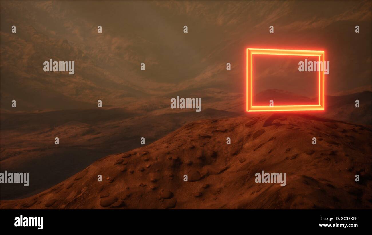 Neon Portal on Mars Planet Surface With Dust Blowing Stock Photo - Alamy