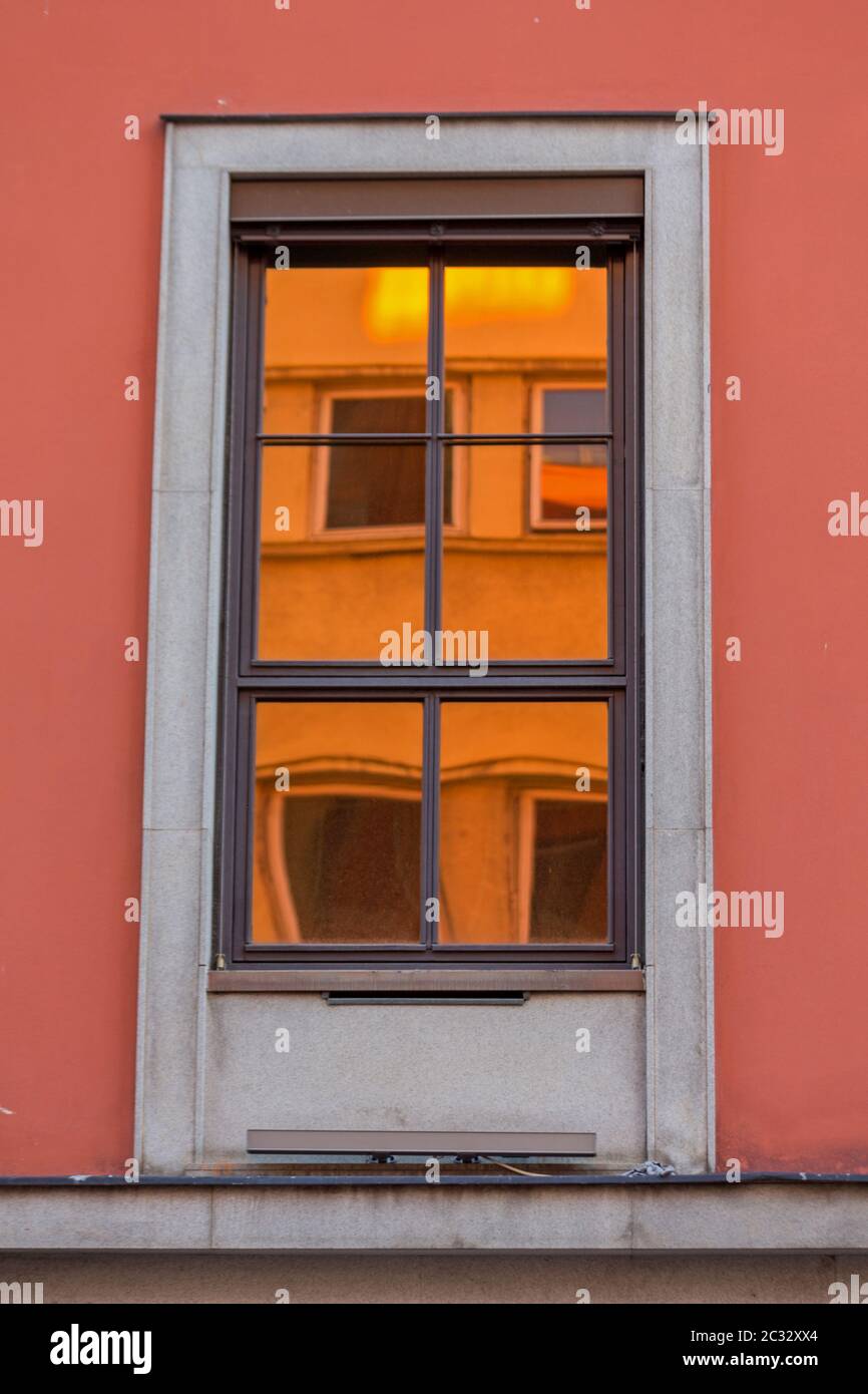 Modern Window With Golden Glass Building Exterior Stock Photo - Alamy