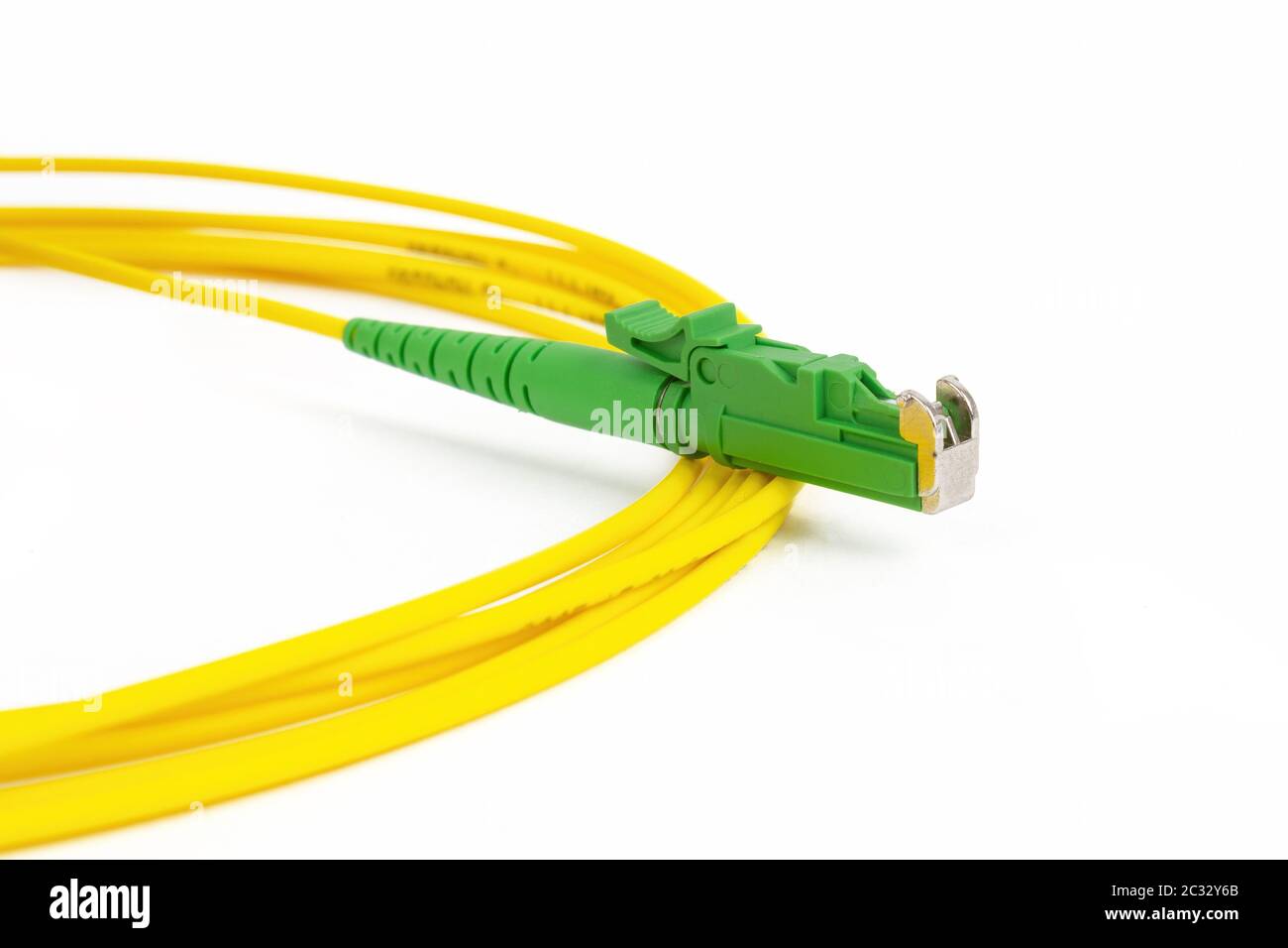 fiber optic single mode patch cord E2000 LSH connector isolated on ...