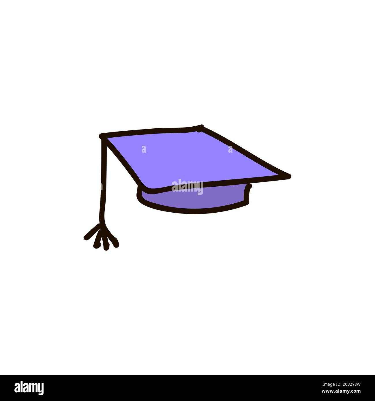 Graduation cap flat style colored cartoon ink pen Icon vector ...