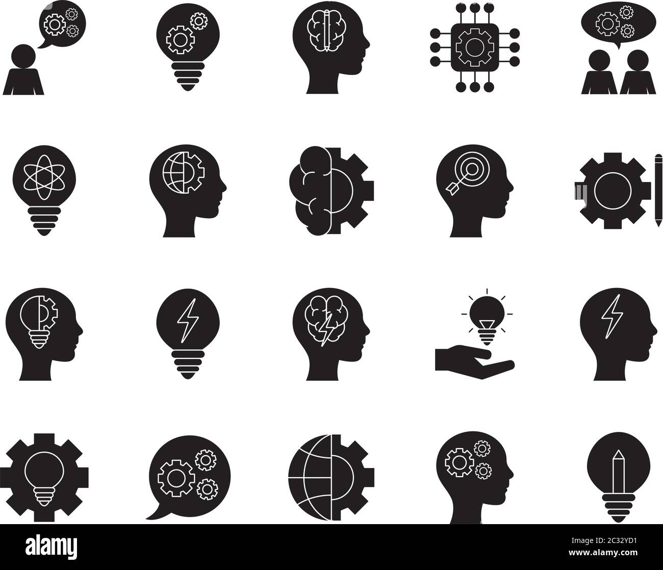 silhouette style icon set design, Innovation idea and creativity theme ...