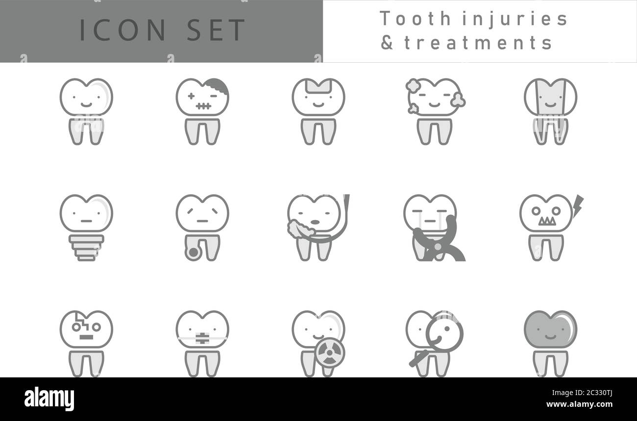 Flat design icon set, tooth injuries and treatments Stock Vector Image ...