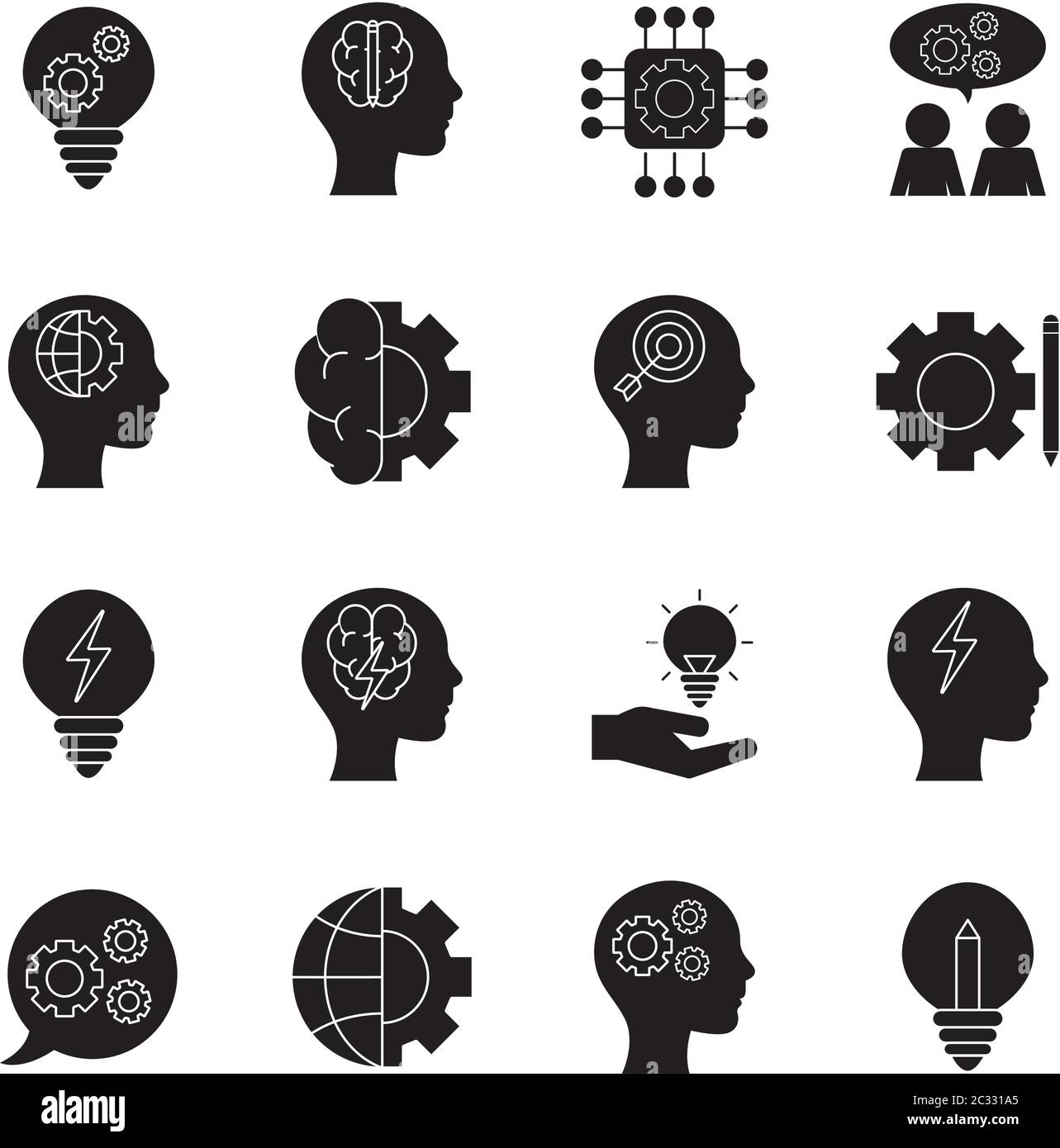 silhouette style icon set design, Innovation idea and creativity theme Vector illustration Stock ...