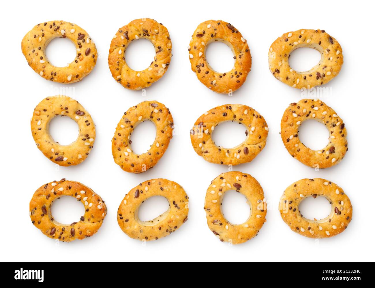 Collection of mini bagel snacks with provencal herbs and seeds isolated ...