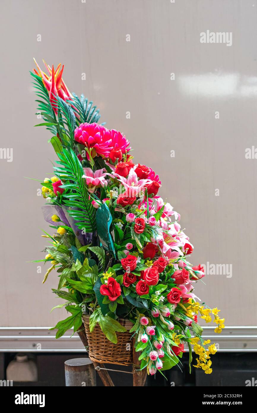 Realistic Bouquet of Artificial Colourful Flowers Decor Stock Photo - Alamy
