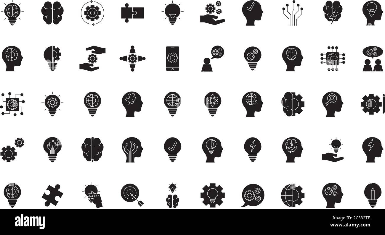 silhouette style icon set design, Innovation idea and creativity theme Vector illustration Stock ...