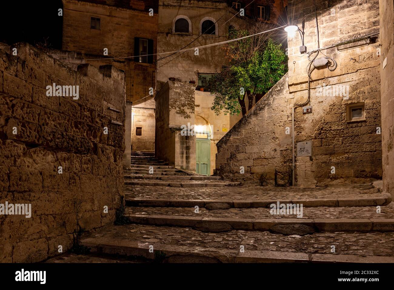 Typical cobbled stairs in a side street alleyway iin the Sassi di ...