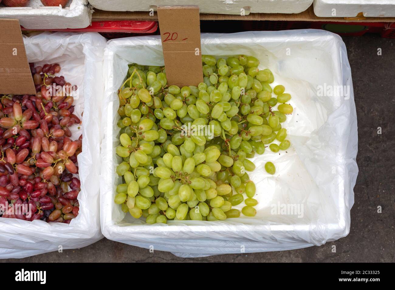 Fresh Grapes Fruits in Box at Farmers Market Stock Photo - Alamy