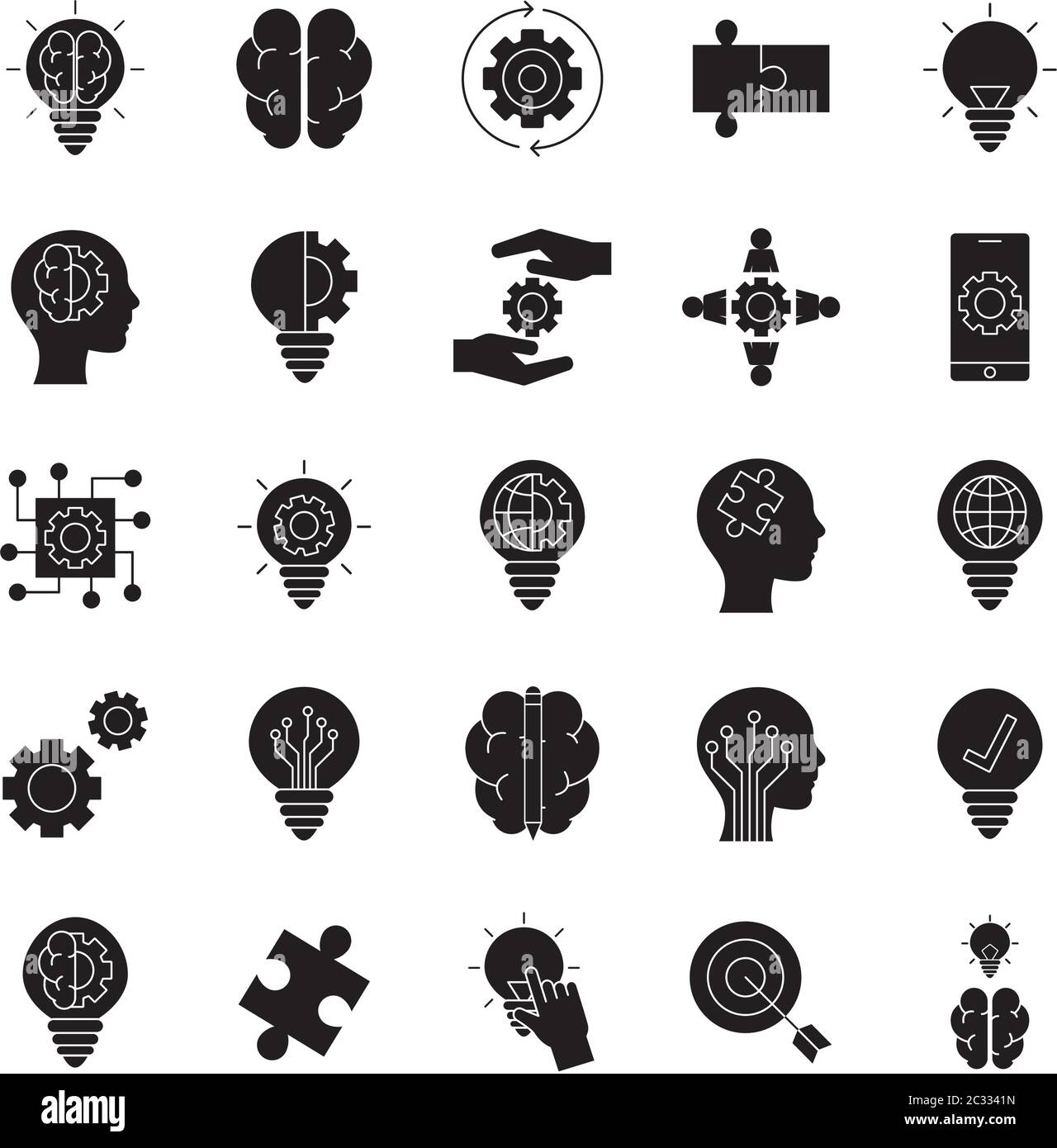 silhouette style icon set design, Innovation idea and creativity theme Vector illustration Stock ...