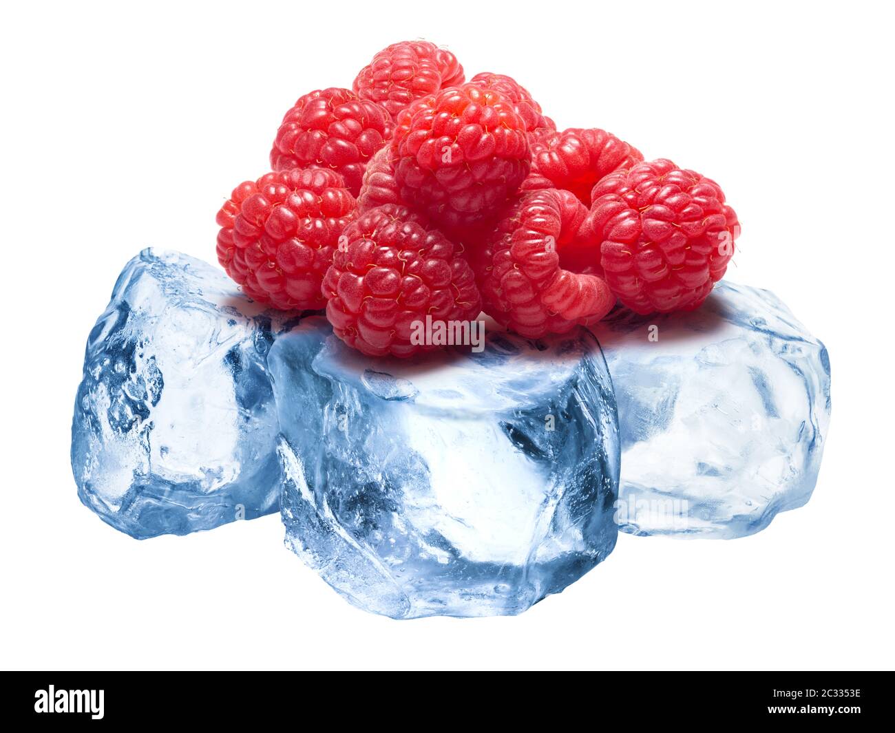 Pile of raspberries freezing on rough crushed ice Stock Photo - Alamy