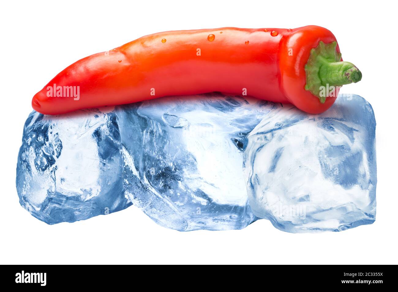 Whole hot chile pepper freezing on roughly crushed ice Stock Photo - Alamy