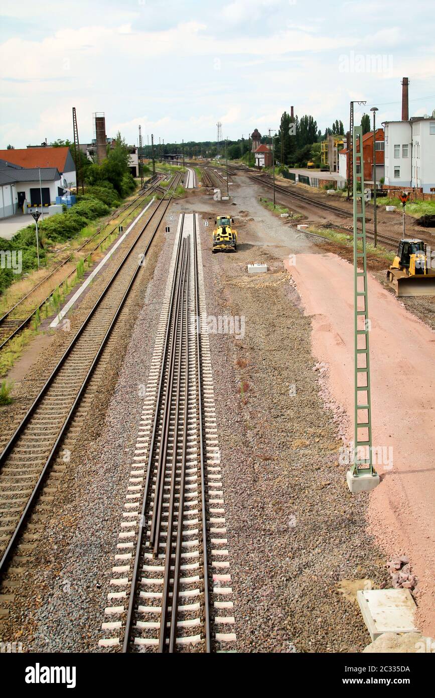 View of details on a construction site of the railway Stock Photo - Alamy