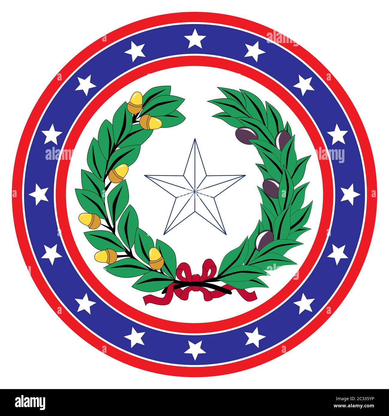A red white and blue star spangled circle with Texan icon background ...