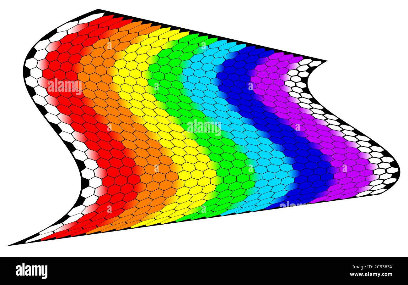 A wave honeycomb pattern background with the colours of the rainbow ...