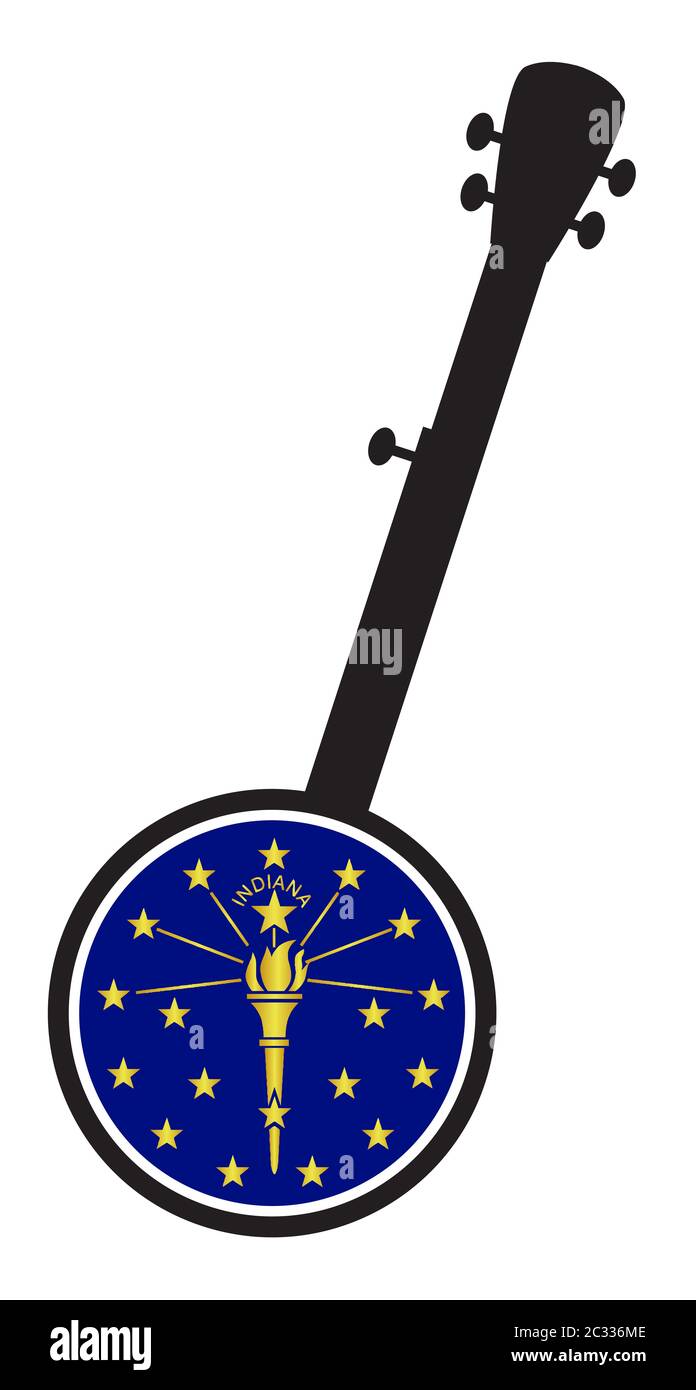 A typical five string banjo in silhouette on a white background woth ...