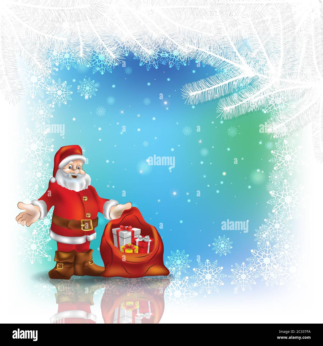 Abstract blue white background with Christmas decorations and Santa ...