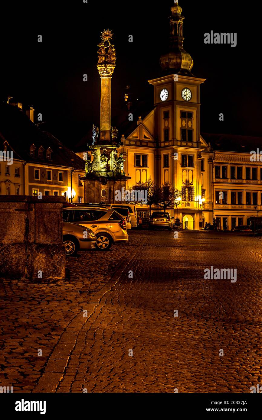 night view on a town Loket and Loket Castle (Hrad Loket, Burg Elbogen ...
