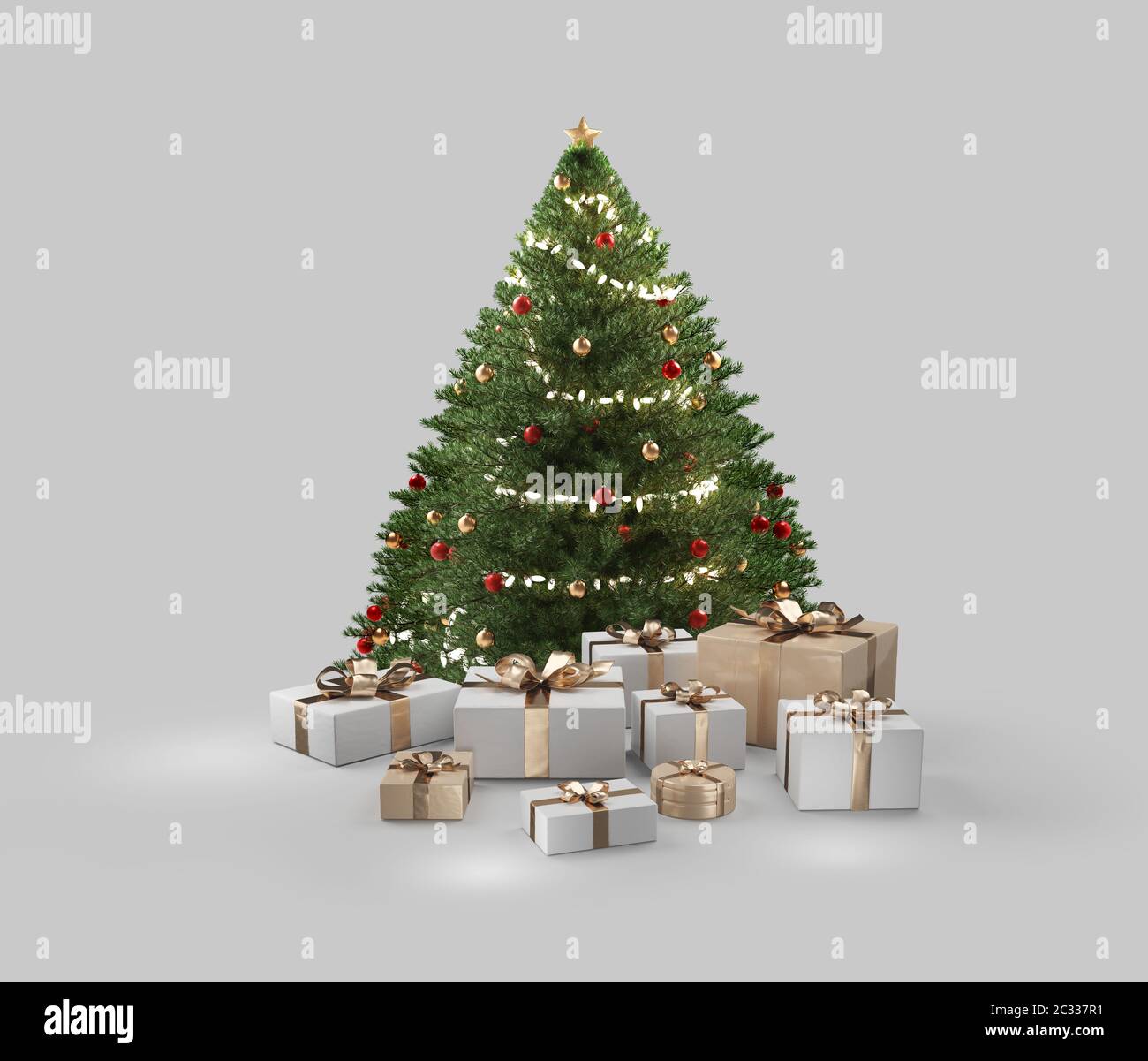 Christmas gifts. white golden presents design 3d-illustration Stock ...