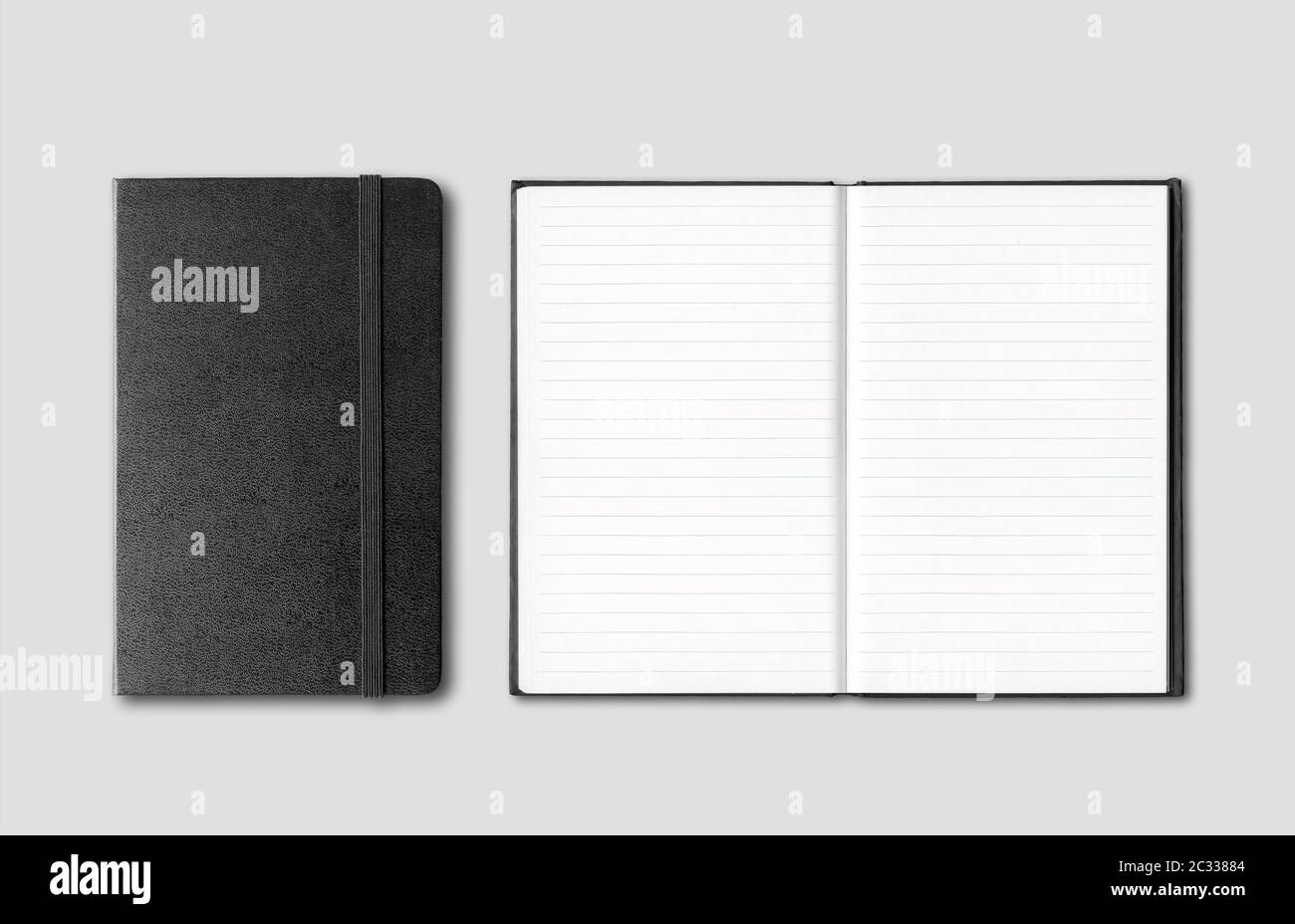 Black closed and open notebooks mockup isolated on grey Stock Photo - Alamy
