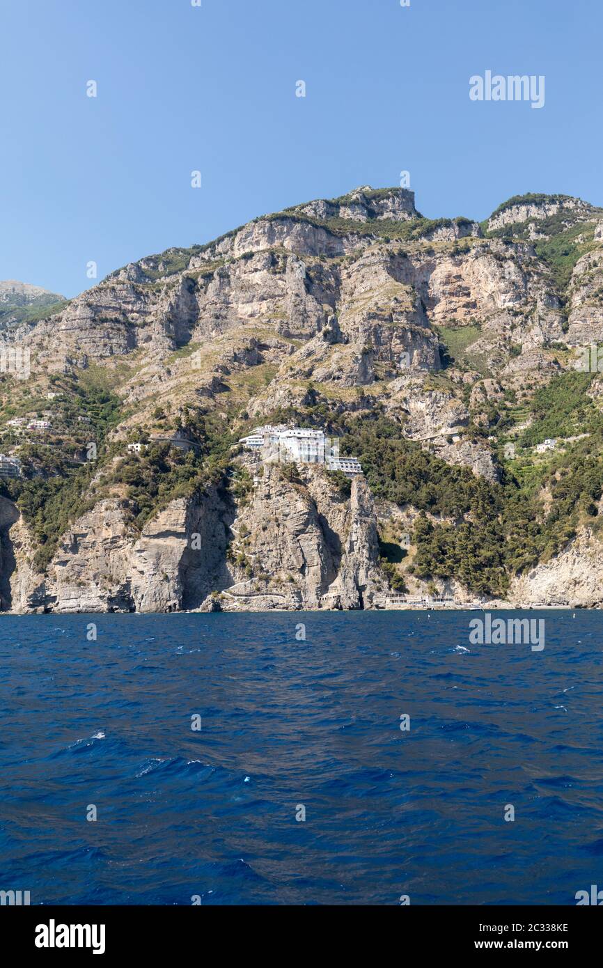 A view of the Amalfi Coast between Amalfi and Positano. Campania. Italy ...