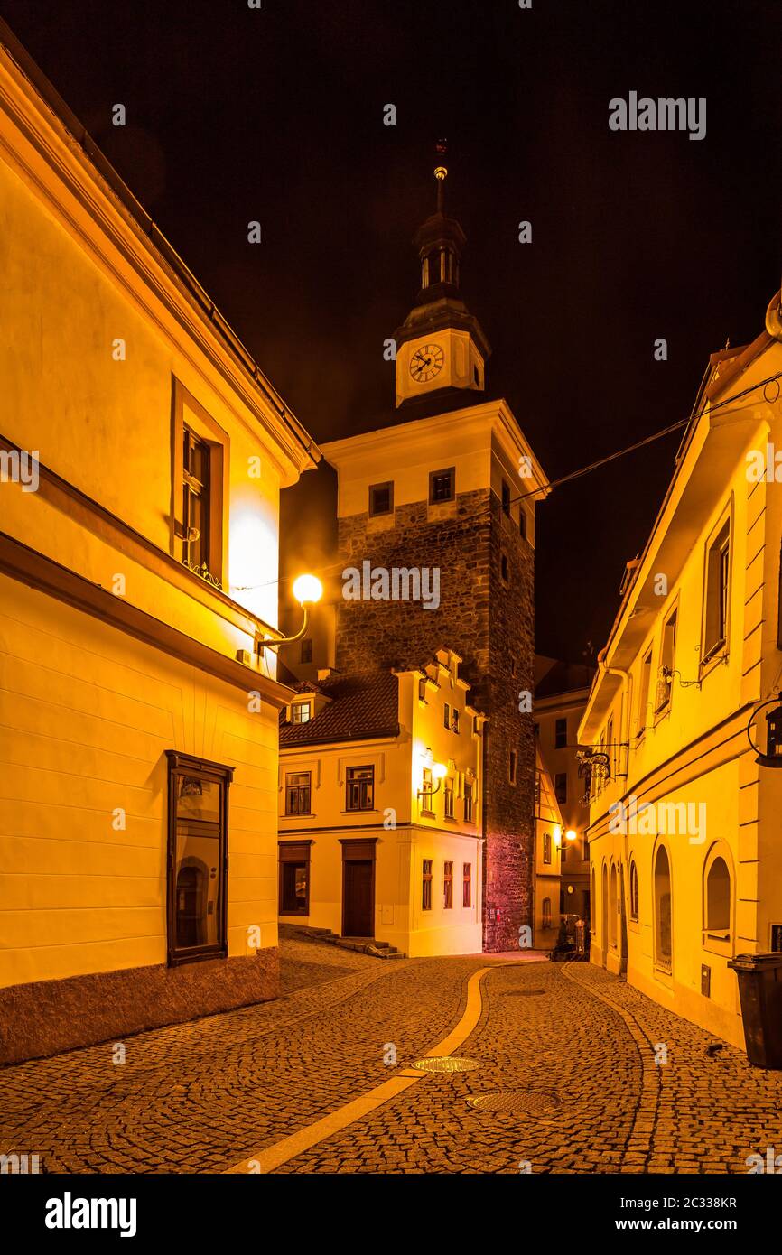 night view on a town Loket and Loket Castle (Hrad Loket, Burg Elbogen ...