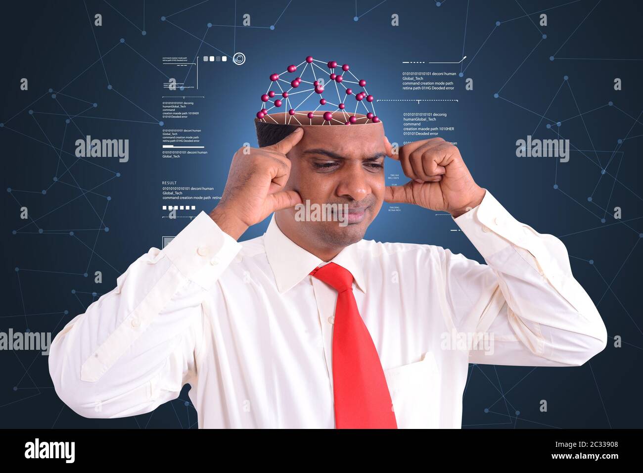 Man head fill with molecules Stock Photo - Alamy
