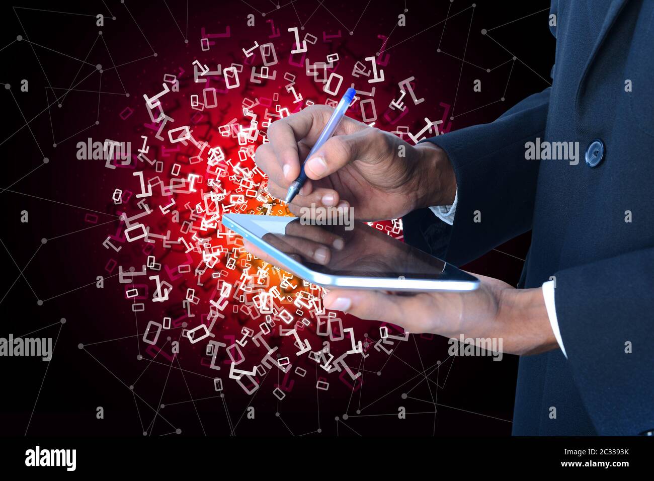 Man showing the binary digits Stock Photo - Alamy