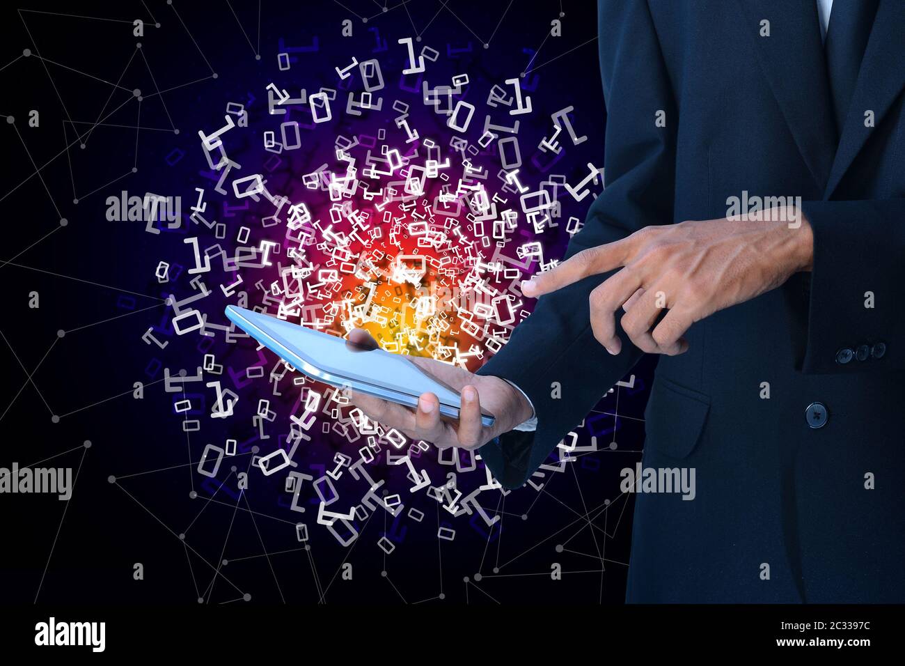 Man showing the binary digits Stock Photo - Alamy