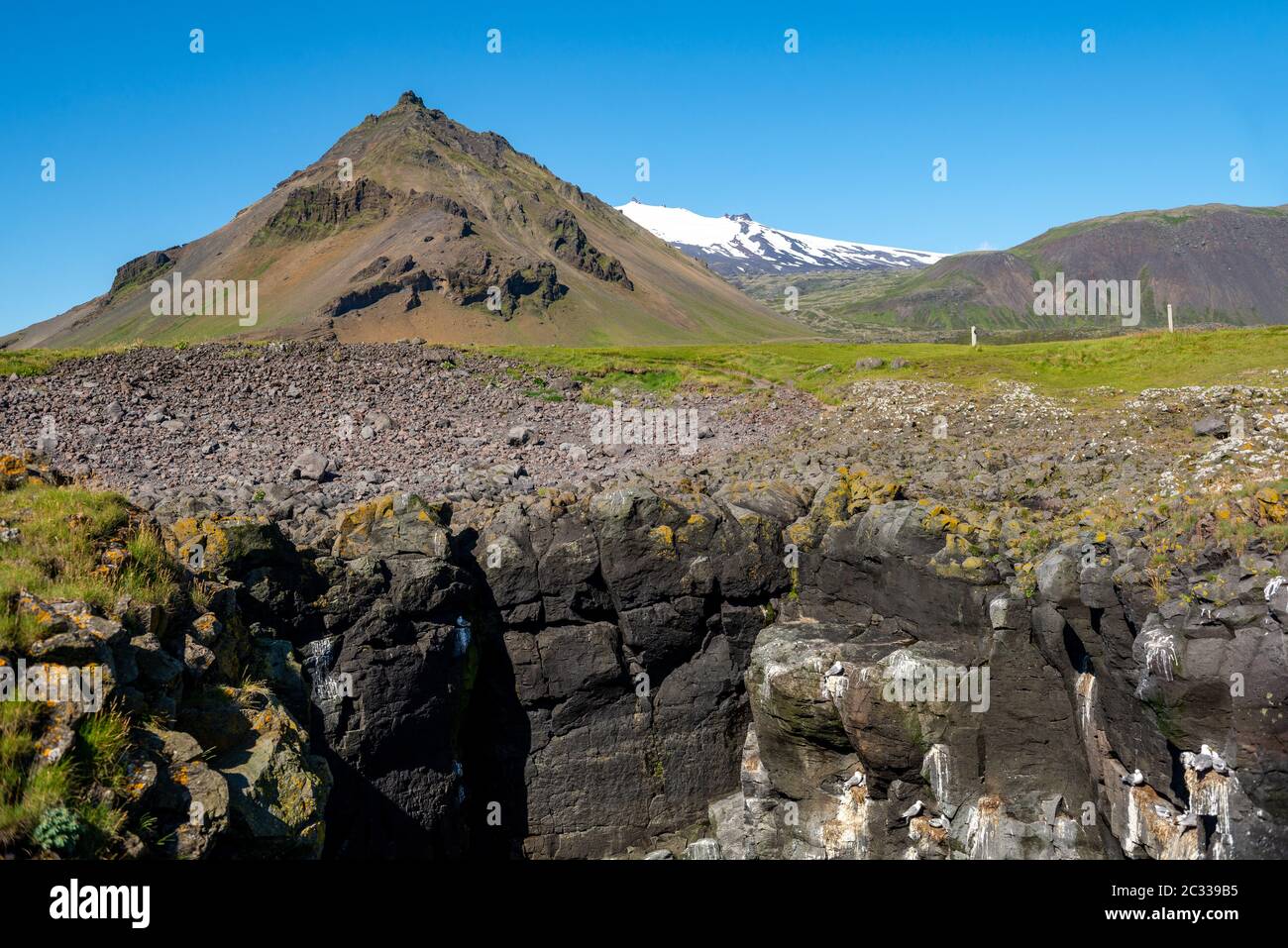 The cliffs between Arnarstapi and Hellnar in Snaefellsnes, west Iceland ...