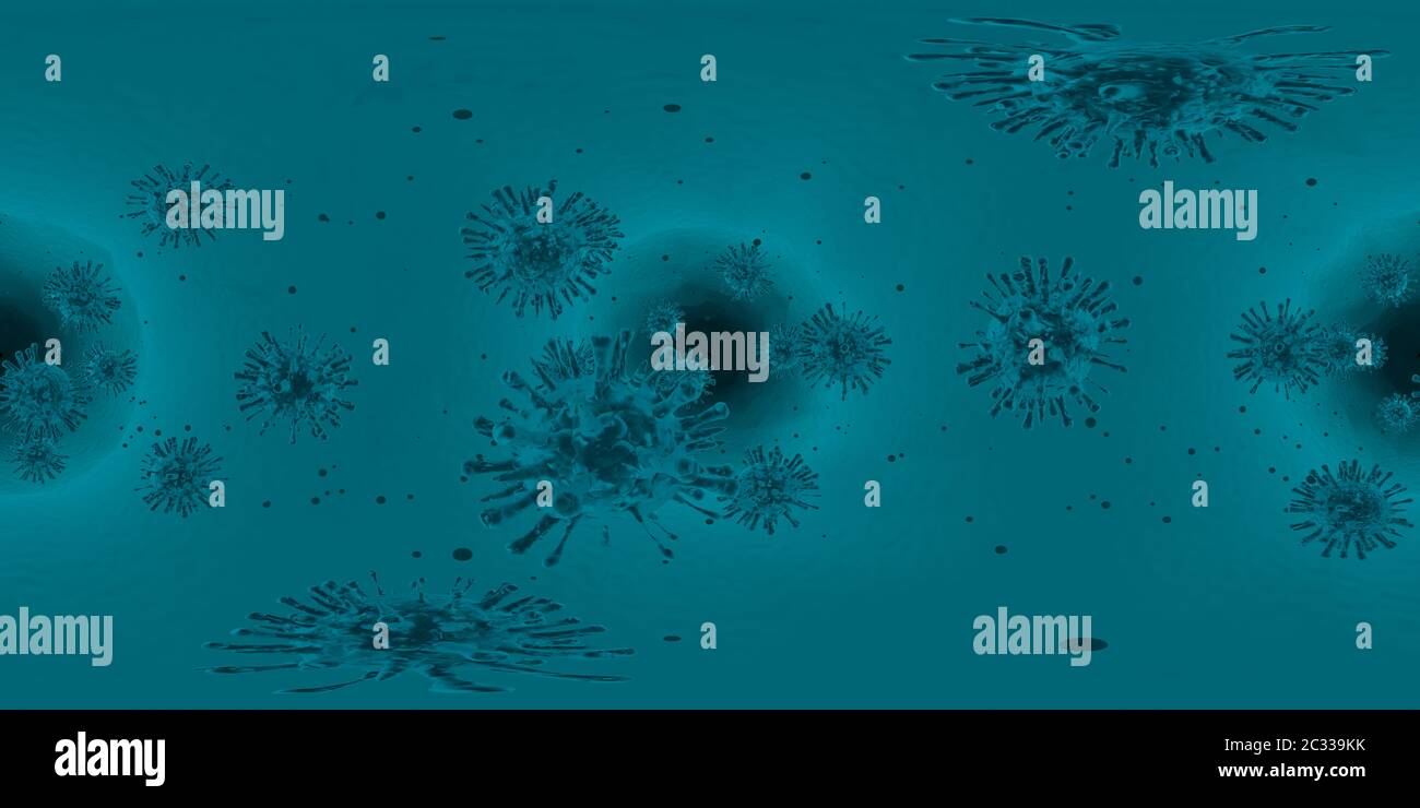 3d rendering Microscope virus- bacteria close up. Equirectangular 360 ...