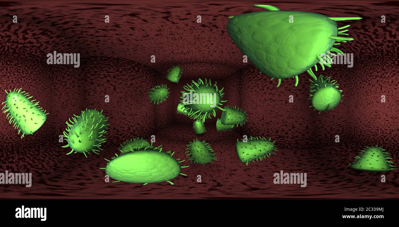 3d rendering Microscope virus- bacteria close up. Equirectangular 360 ...