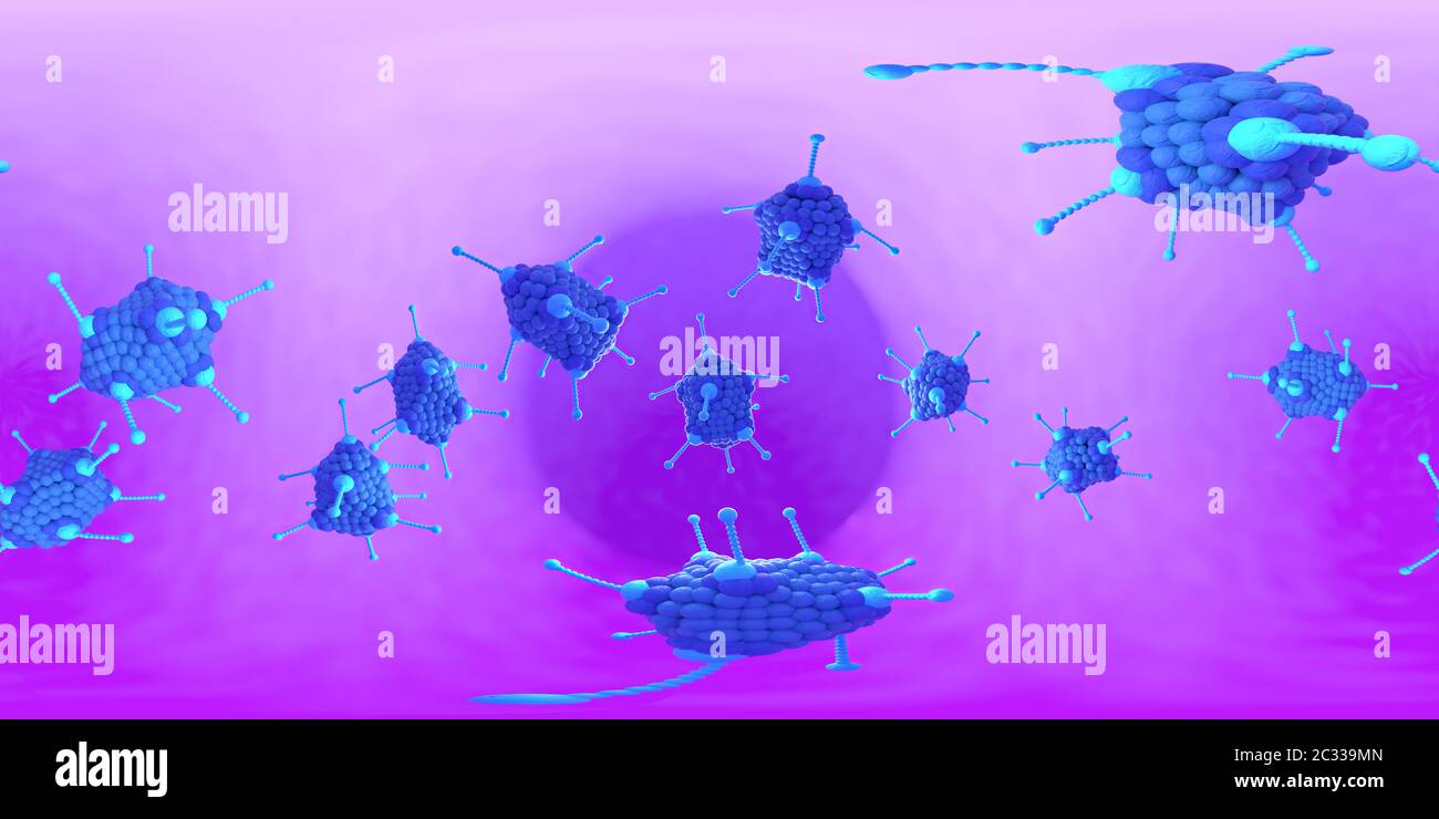 3d rendering Microscope virus- bacteria close up. Equirectangular 360 ...