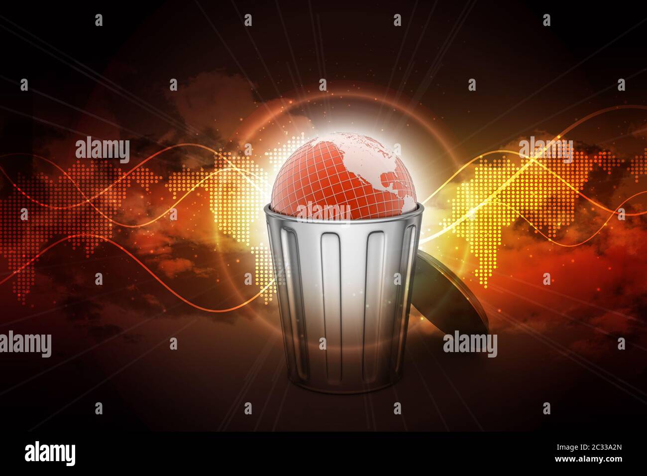 Globe in trash bin Stock Photo - Alamy