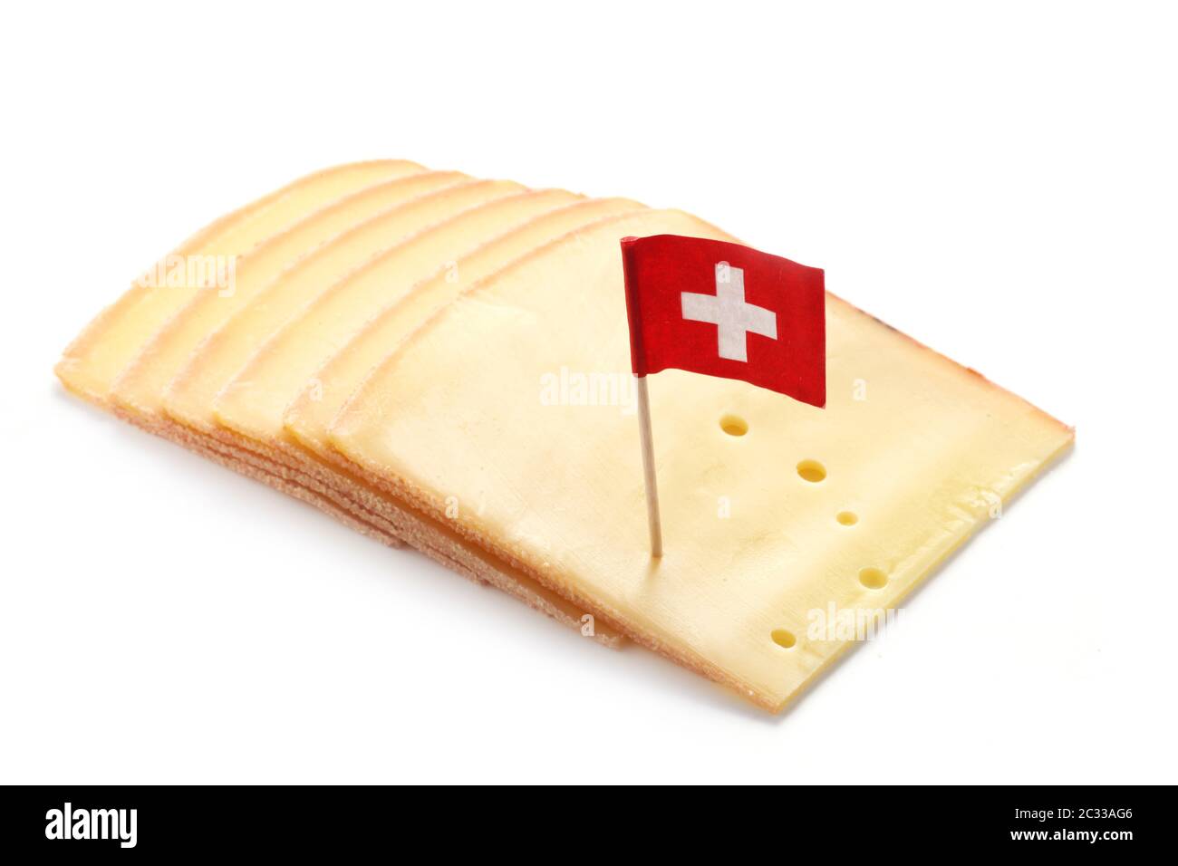 Appenzeller Cheese In Slices With A Swiss Flag Isolated On White Stock ...