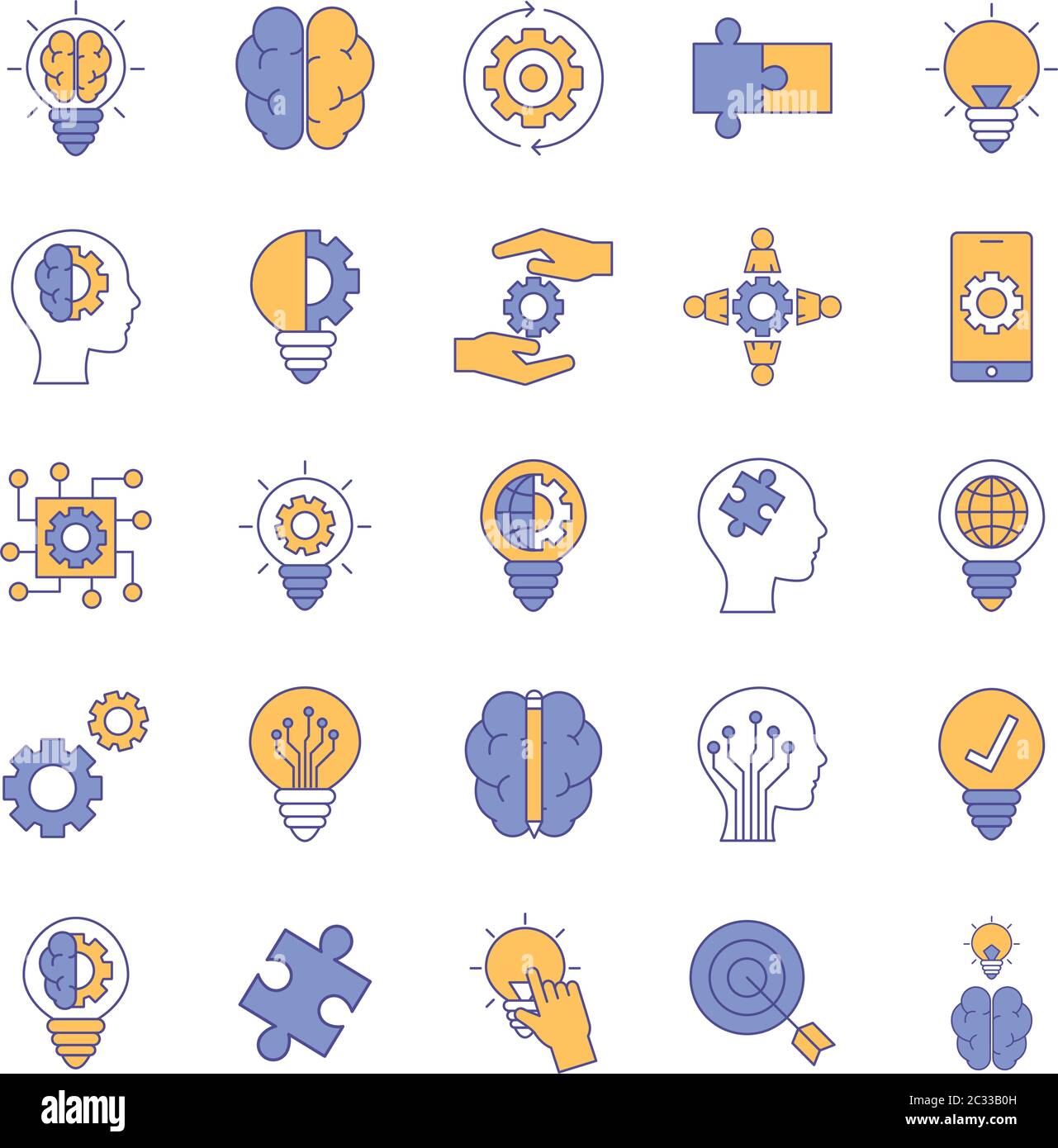 line and fill style icon set design, Innovation idea and creativity ...