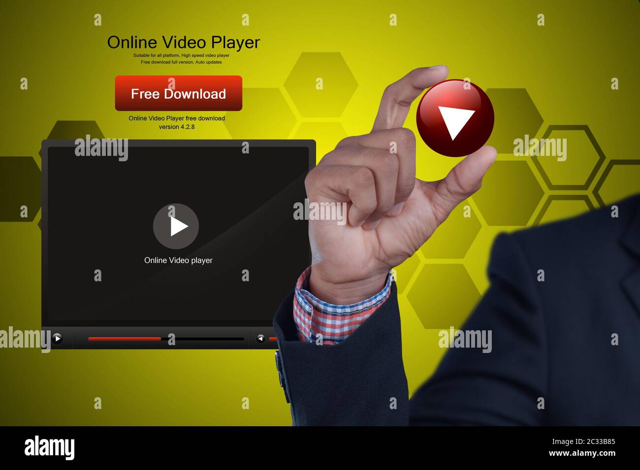 Business man showing play button Stock Photo - Alamy