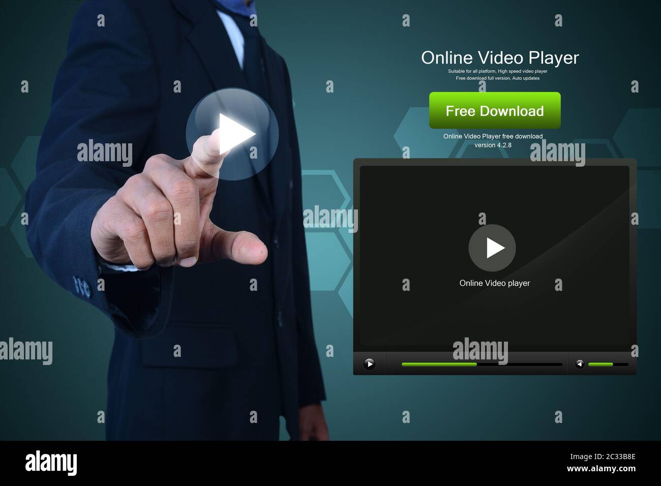 Business man showing play button on screen Stock Photo - Alamy