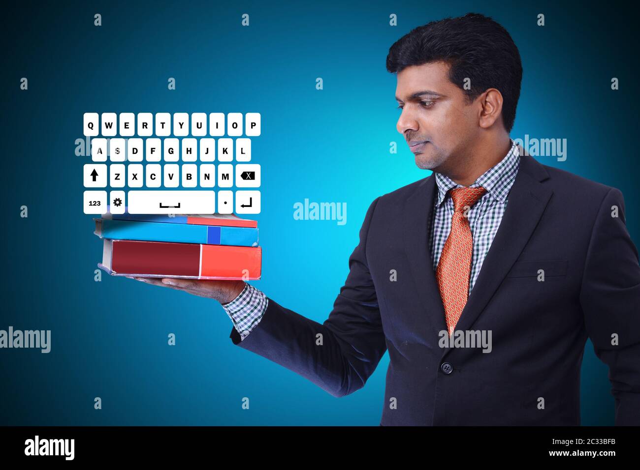 Business man with text book Stock Photo - Alamy