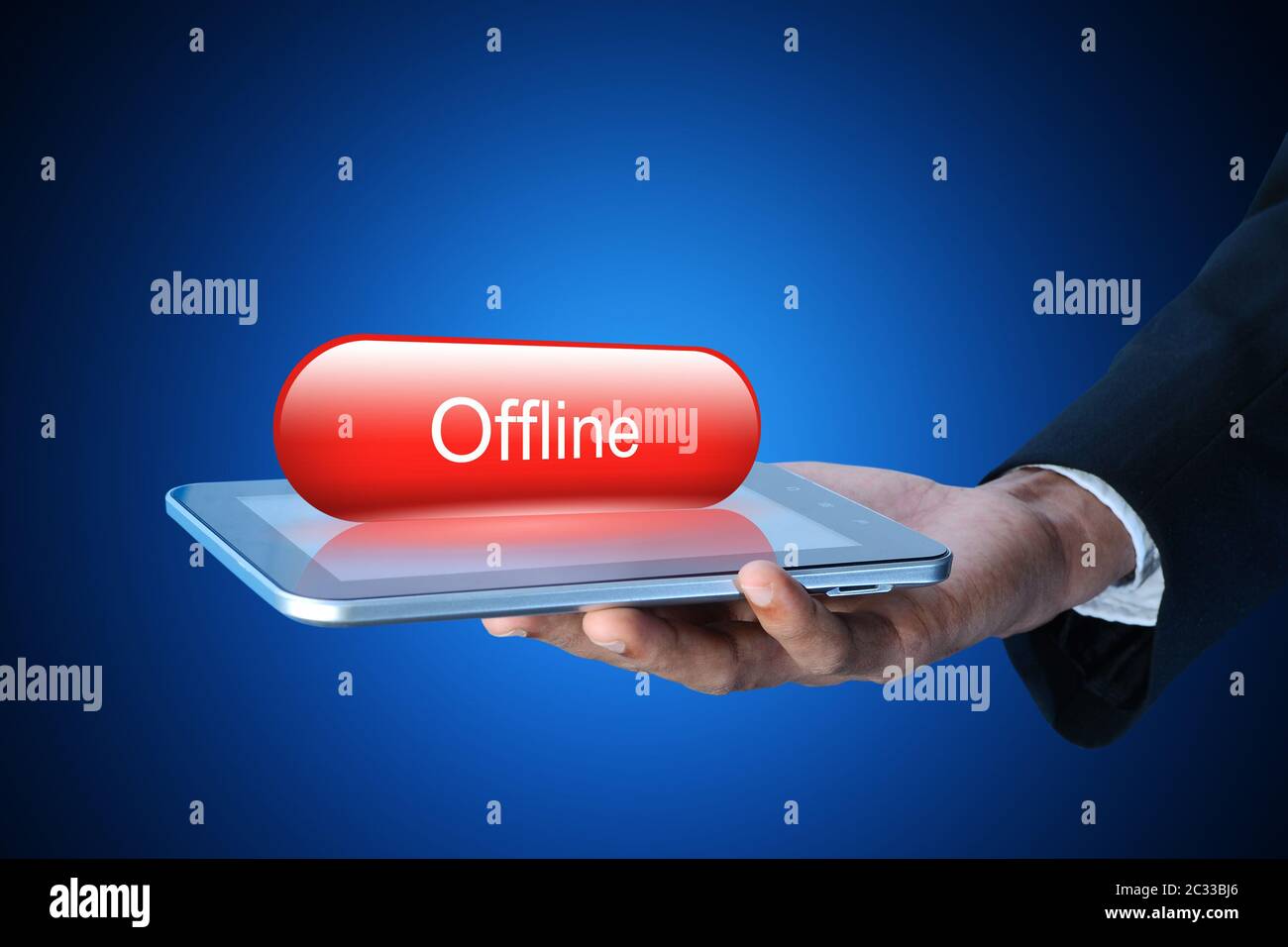 Man showing Tablet computer with offline concept Stock Photo - Alamy