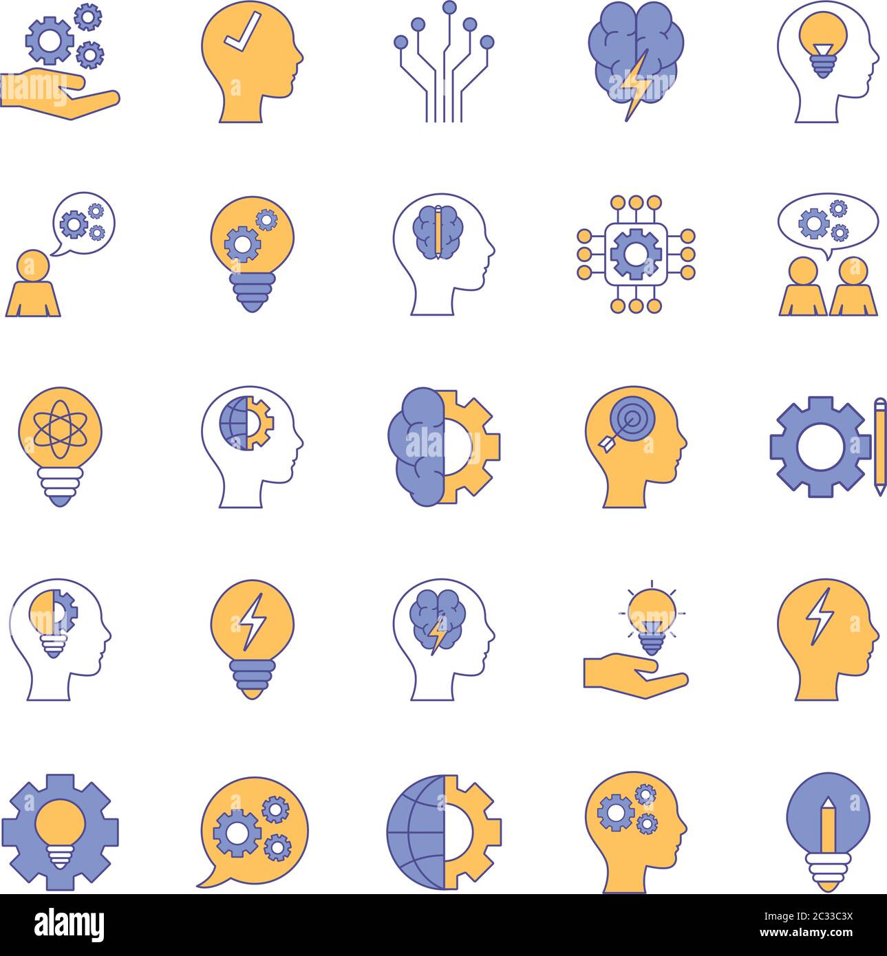 line and fill style icon set design, Innovation idea and creativity ...