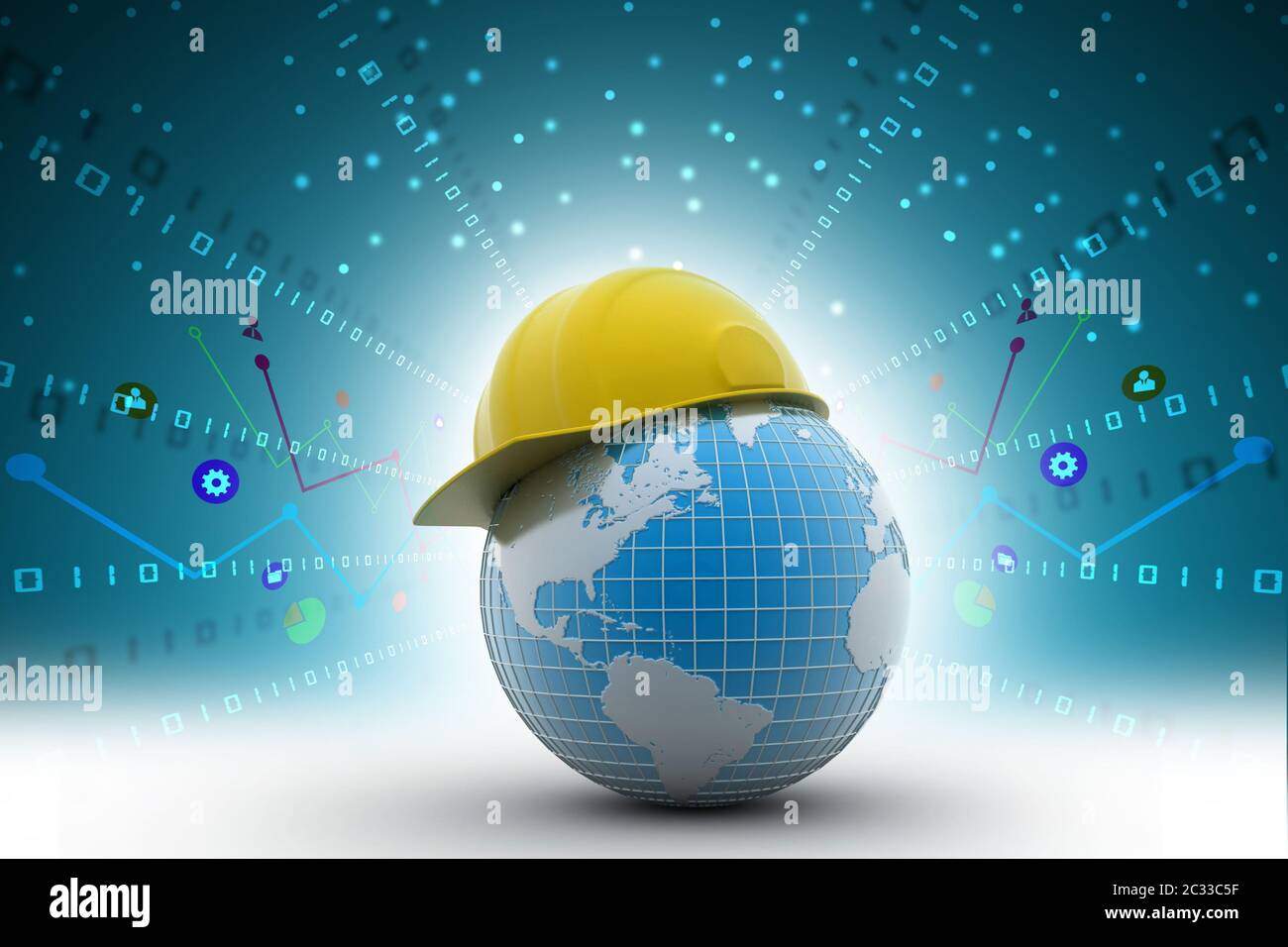 Globe with safety helmet Stock Photo - Alamy