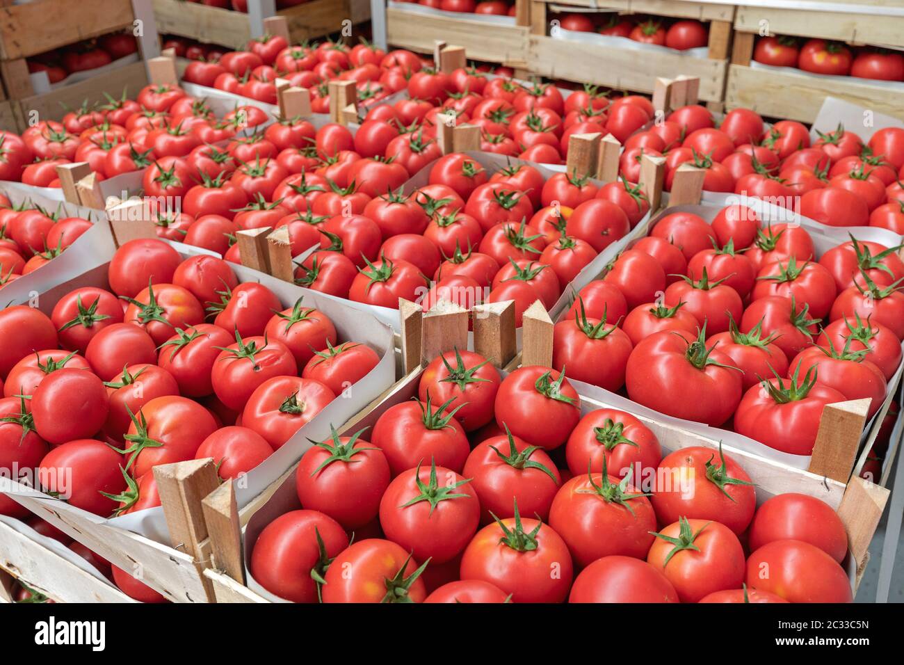 Crates of Red Tomato in Warehouse Storage Stock Photo - Alamy