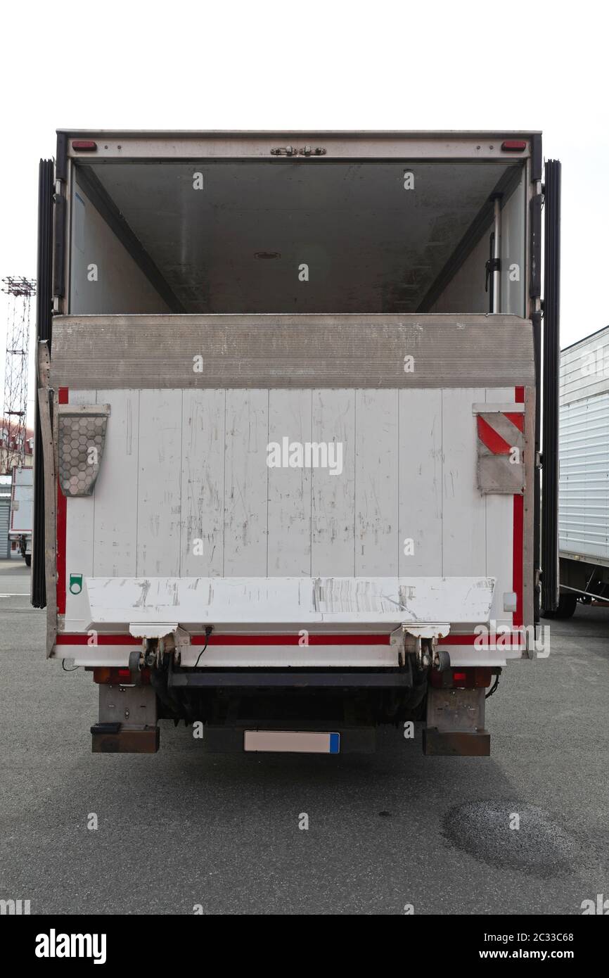 Loading Lift Ramp at Cargo Truck Transport Stock Photo - Alamy