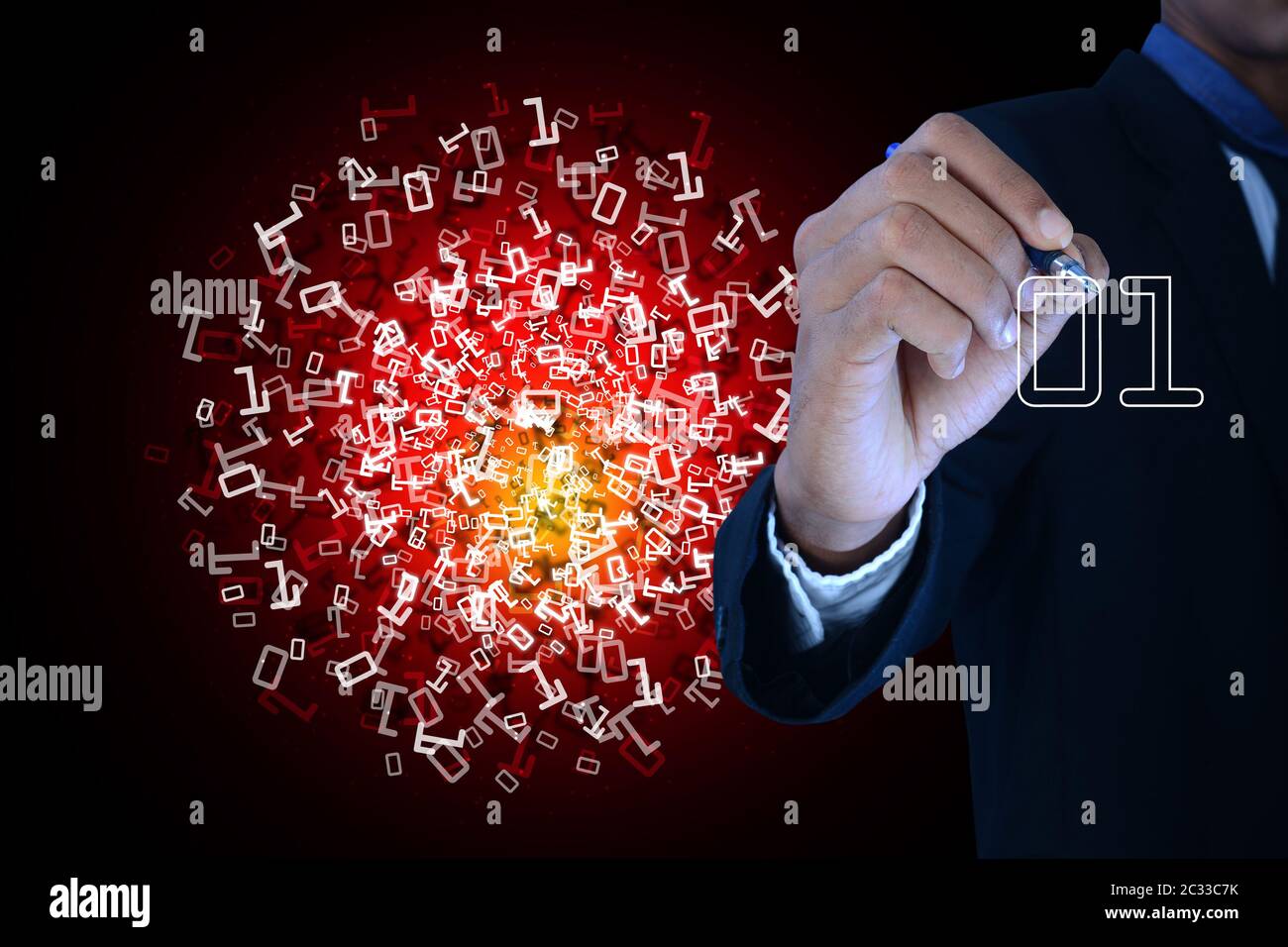 Man showing the binary digits Stock Photo - Alamy